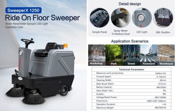 SweeperX 1250 - Ride On Floor Sweeper Machine For Sale