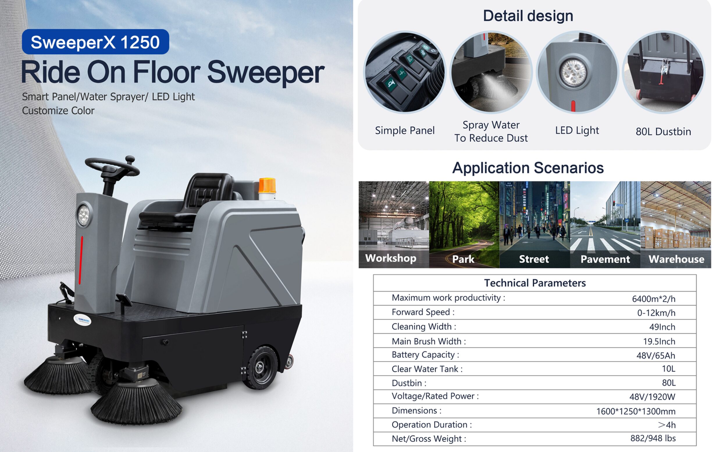 SweeperX 1250 - Ride On Floor Sweeper Machine For Sale